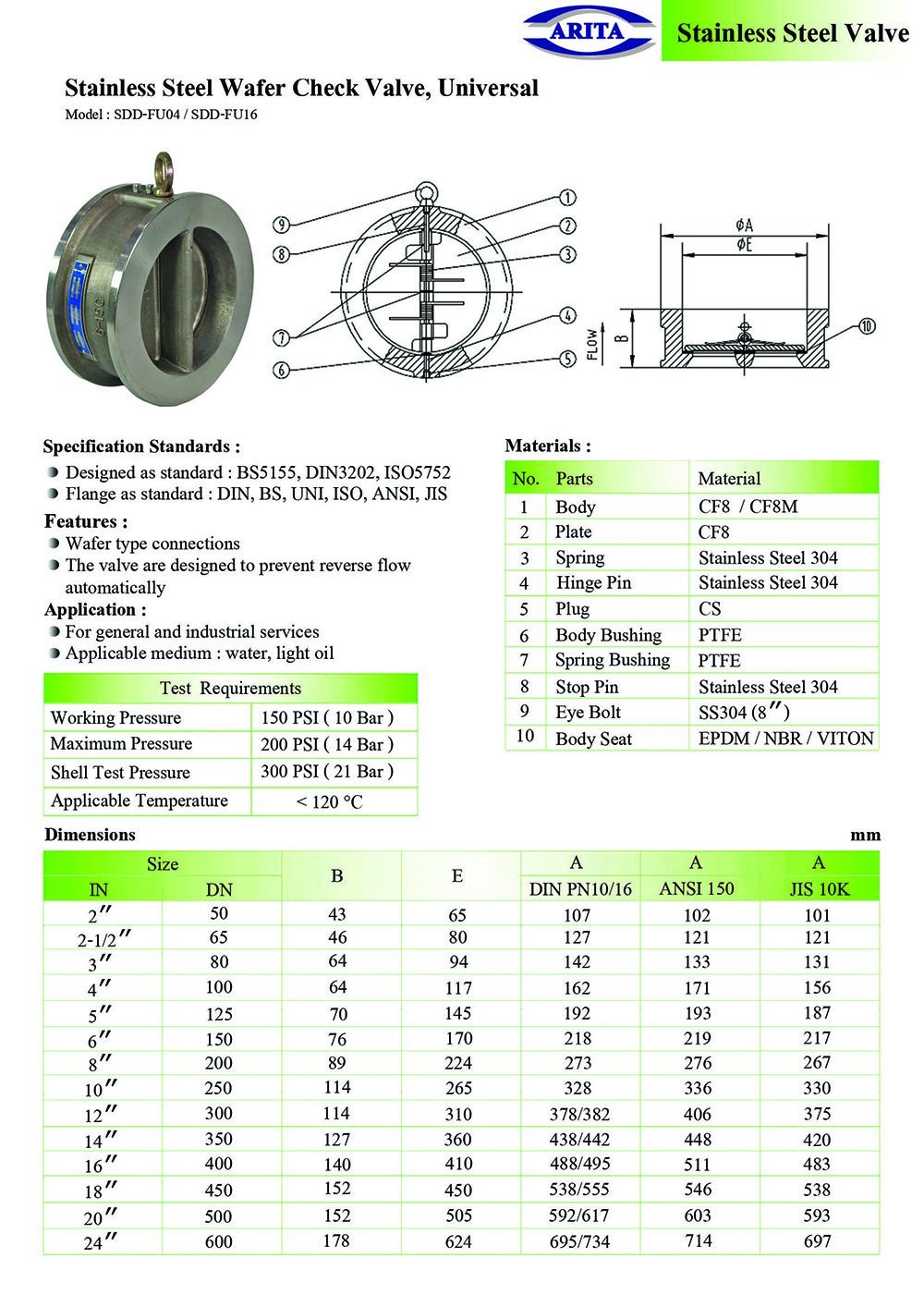 Arita Stainless Steel Valve Spring Check Valve, BSPT