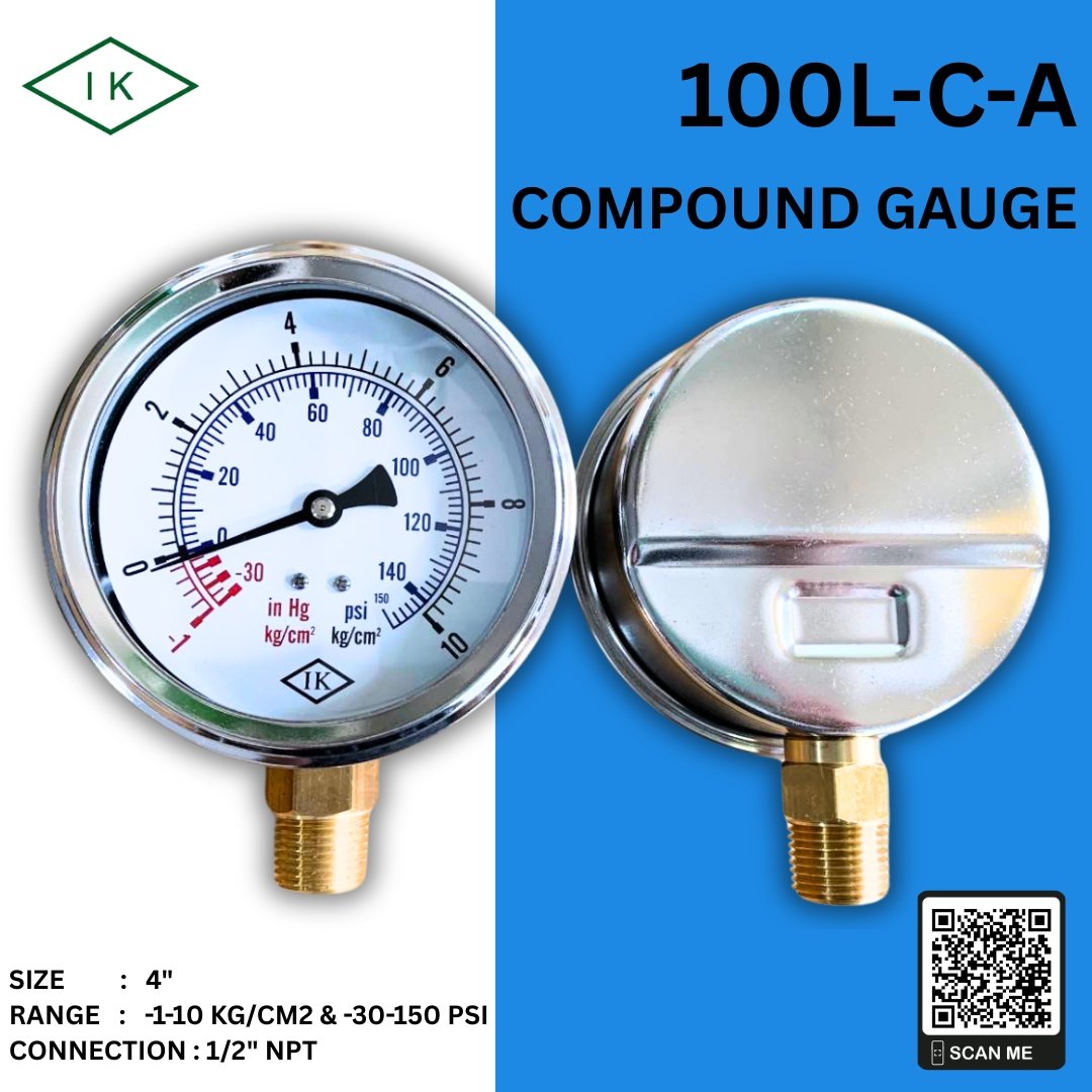 "IK" Compound Gauge -1-10 KG/CM2 & -30 CMHG-150 PSI