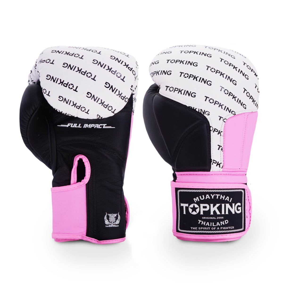 TOPKING GLOVES BLACK WHITE PINK FULL IMPACT - topkingboxing
