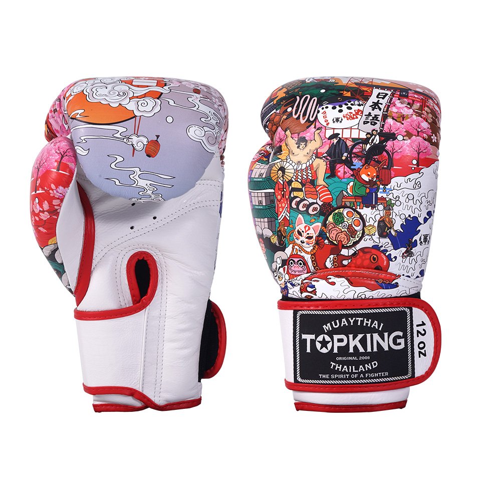TOPKING GLOVES WHITE RED JAPAN CULTURE - topkingboxing
