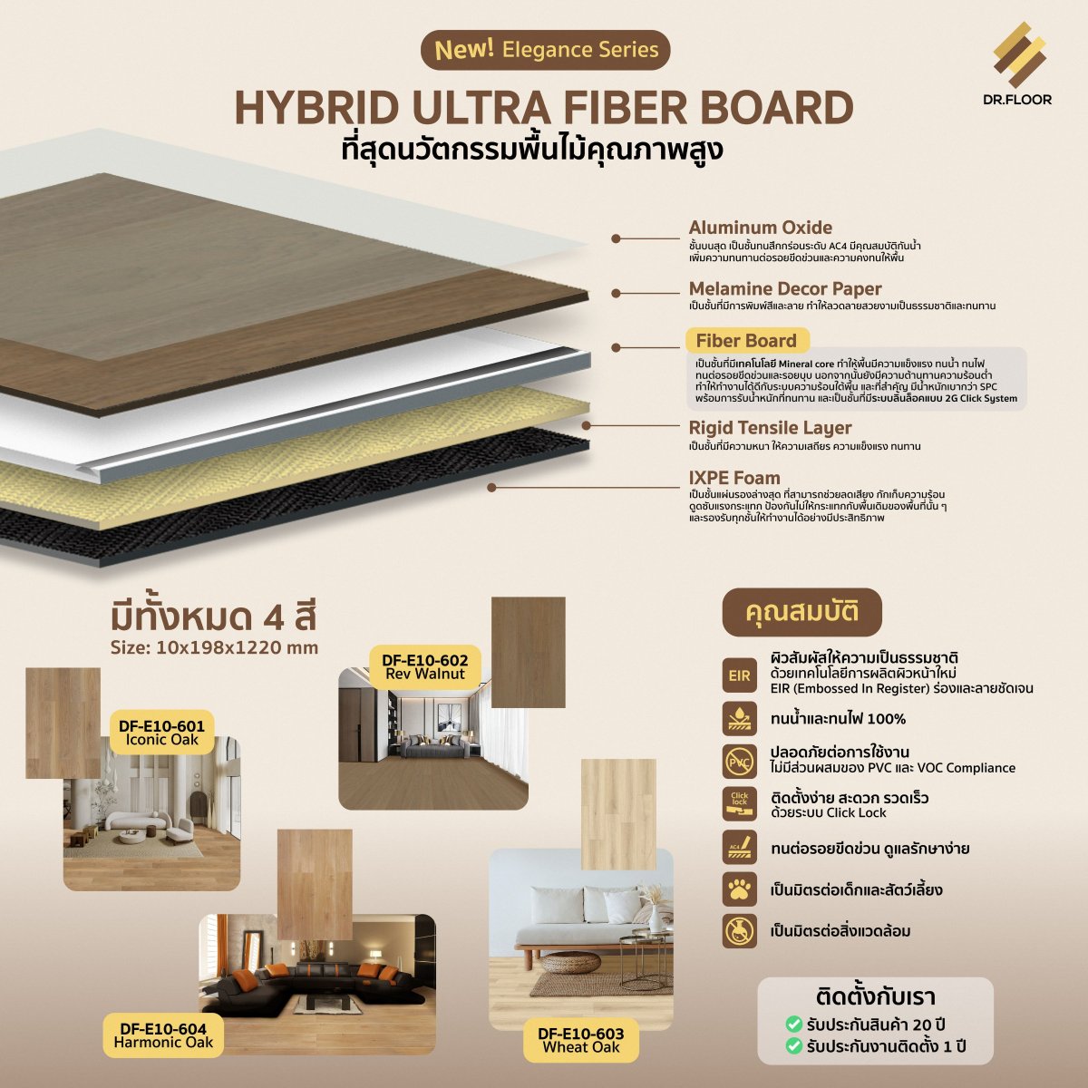 DR.FLOOR ไม้พื้น Hybrid Ultra Fiber Board ไม้พื้นคุณภาพสูง