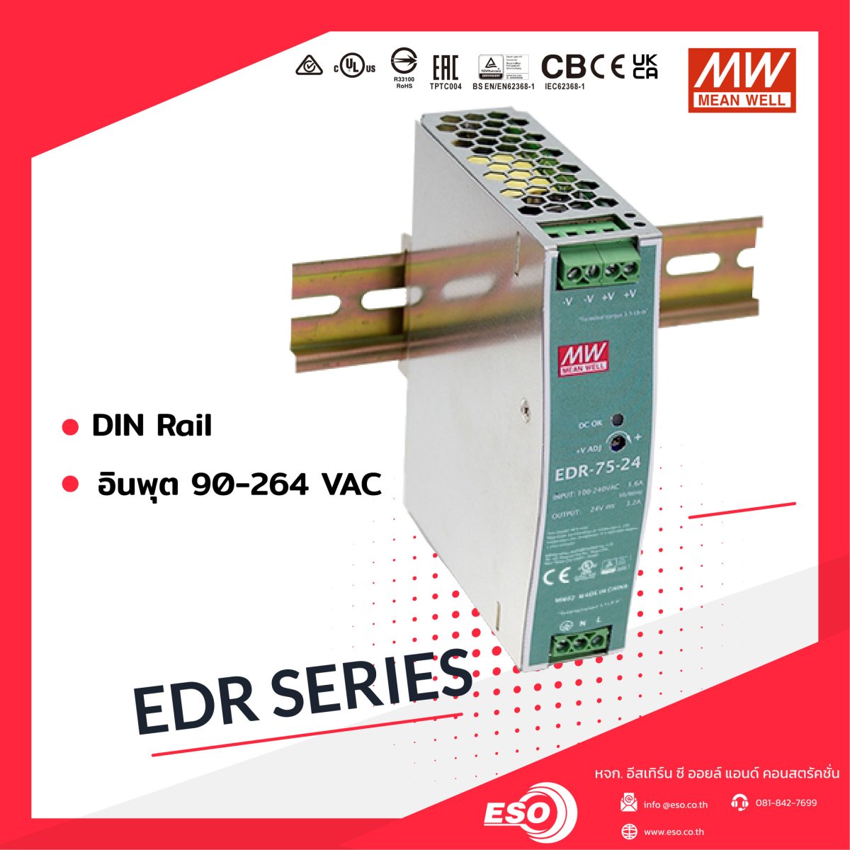 MEAN WELL เพาเวอร์ซัพพลาย EDR SERIES - eso