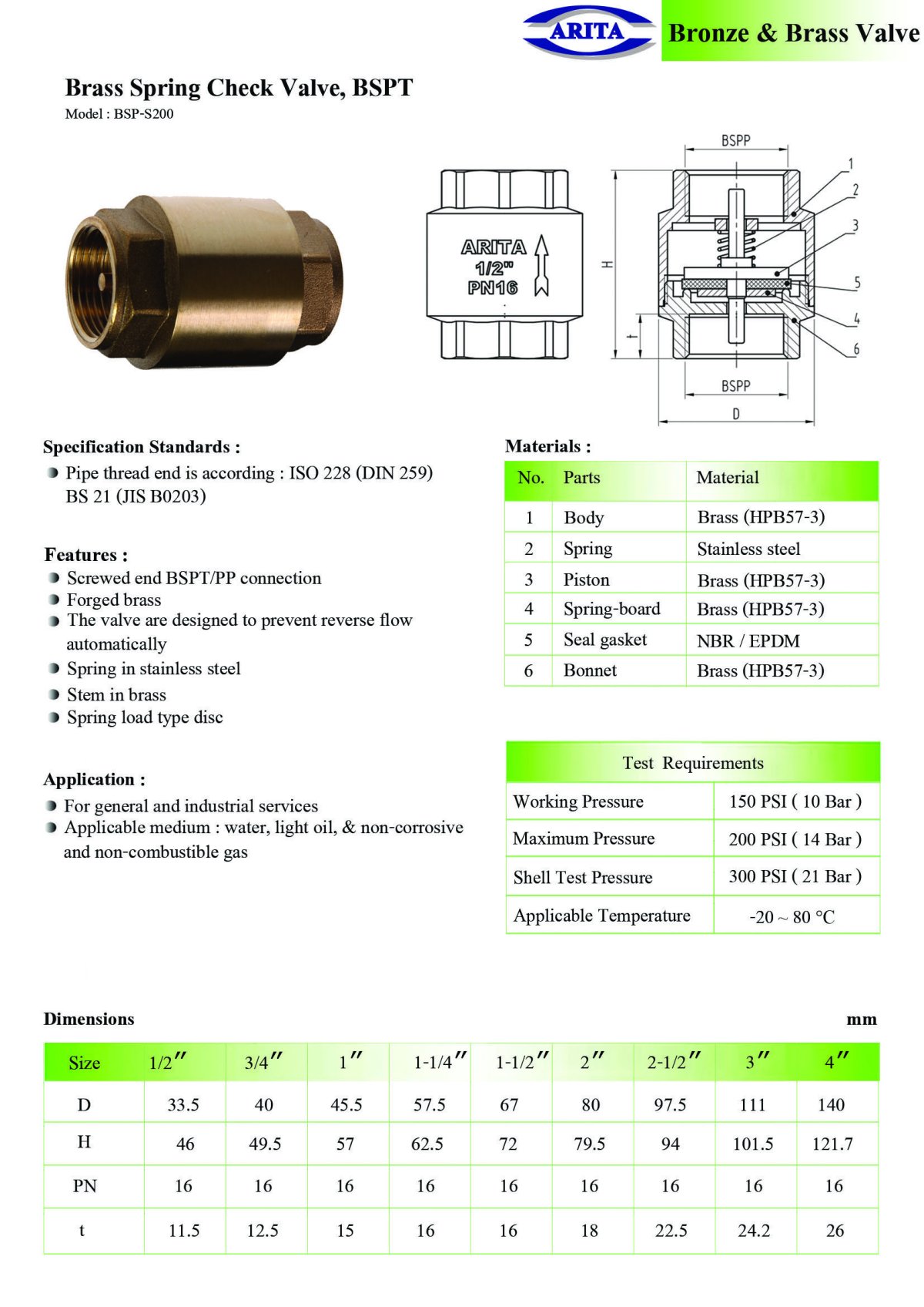 Brass Spring Check Valve, BSPT - pneumaengineering