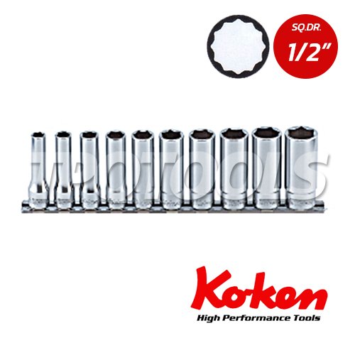 RS4305M/10 ลูกบล็อก ยาว 12P ชุด 10 ชิ้น SQ.DR.1/2" Deep Socket Set on Rail - tpqtools