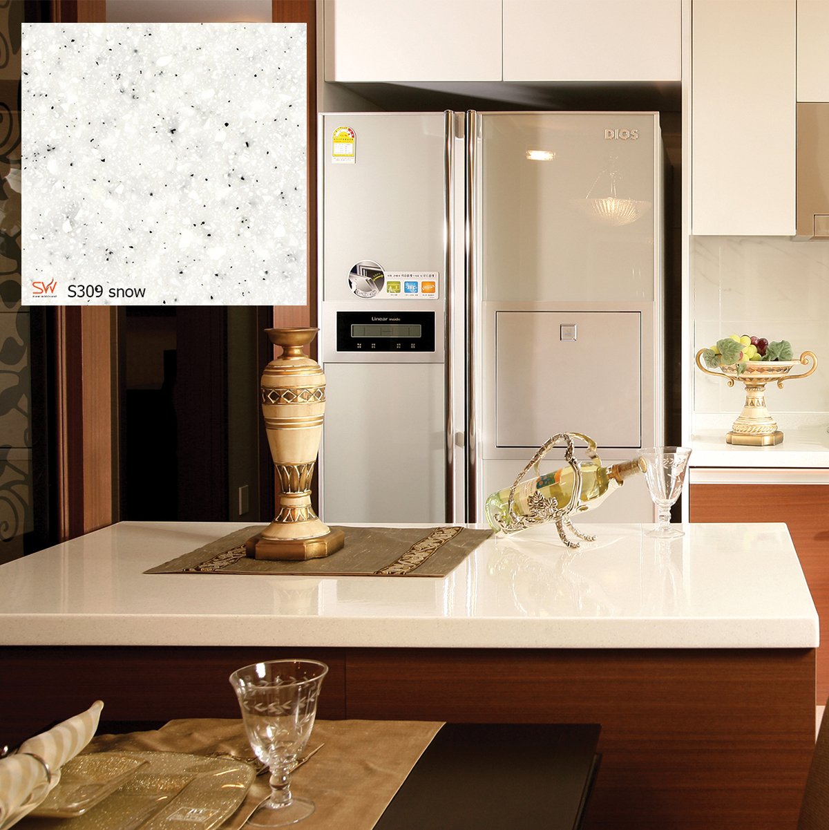 Acrylic Solid Surface Snow S309 หินสังเคราะห์สีขาว