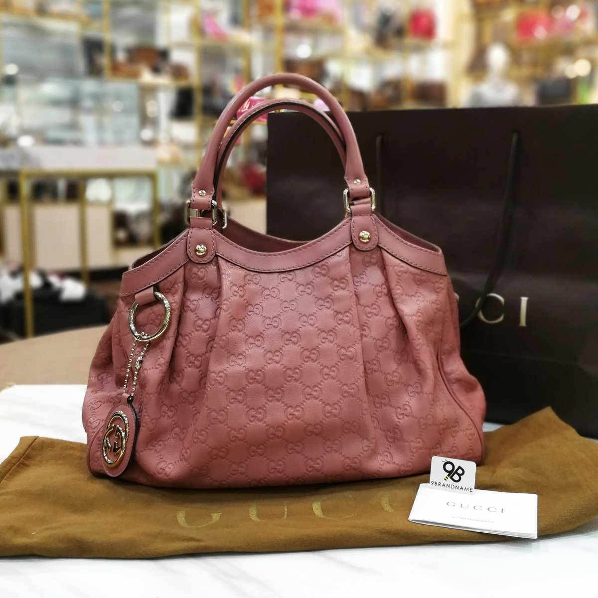 Gucci Guccissima Leather Sukey Tote Bag Pink Medium 211944 001013 - 9brandname