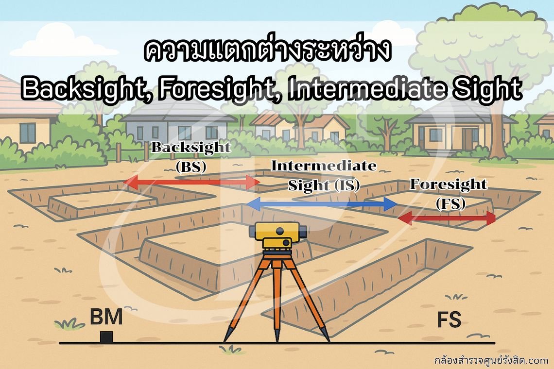ความแตกต่างระหว่าง Backsight, Foresight, Intermediate Sight