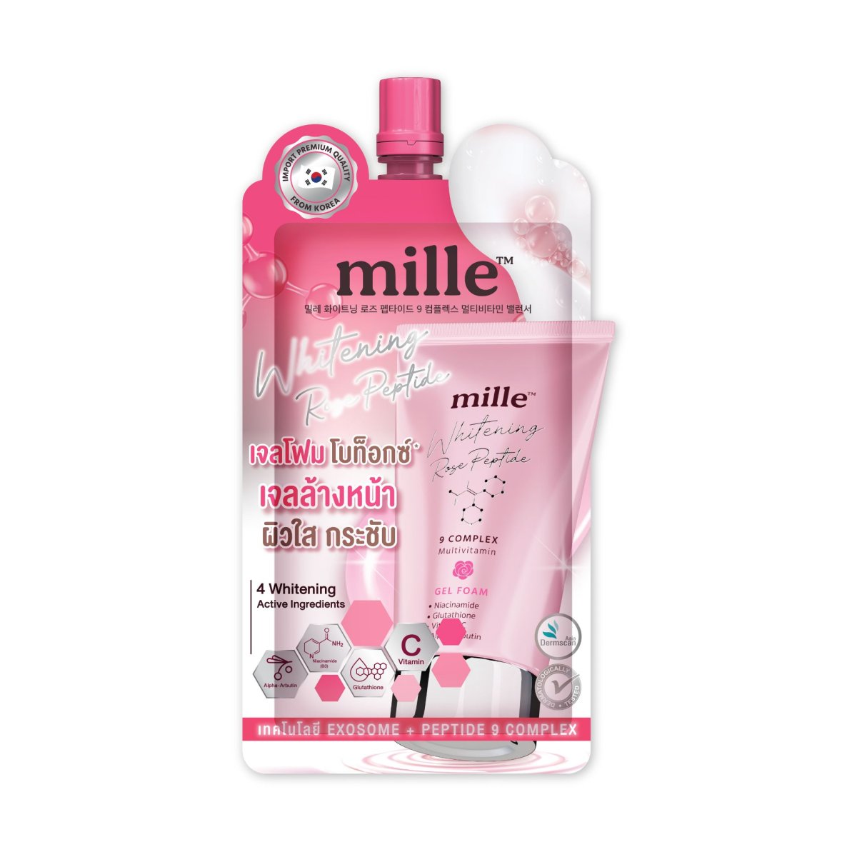 MILLE เจลโฟมผิวเต่งตึงกระจ่างใส WHITENING ROSE PEPTIDE 9 COMPLEX GEL ...