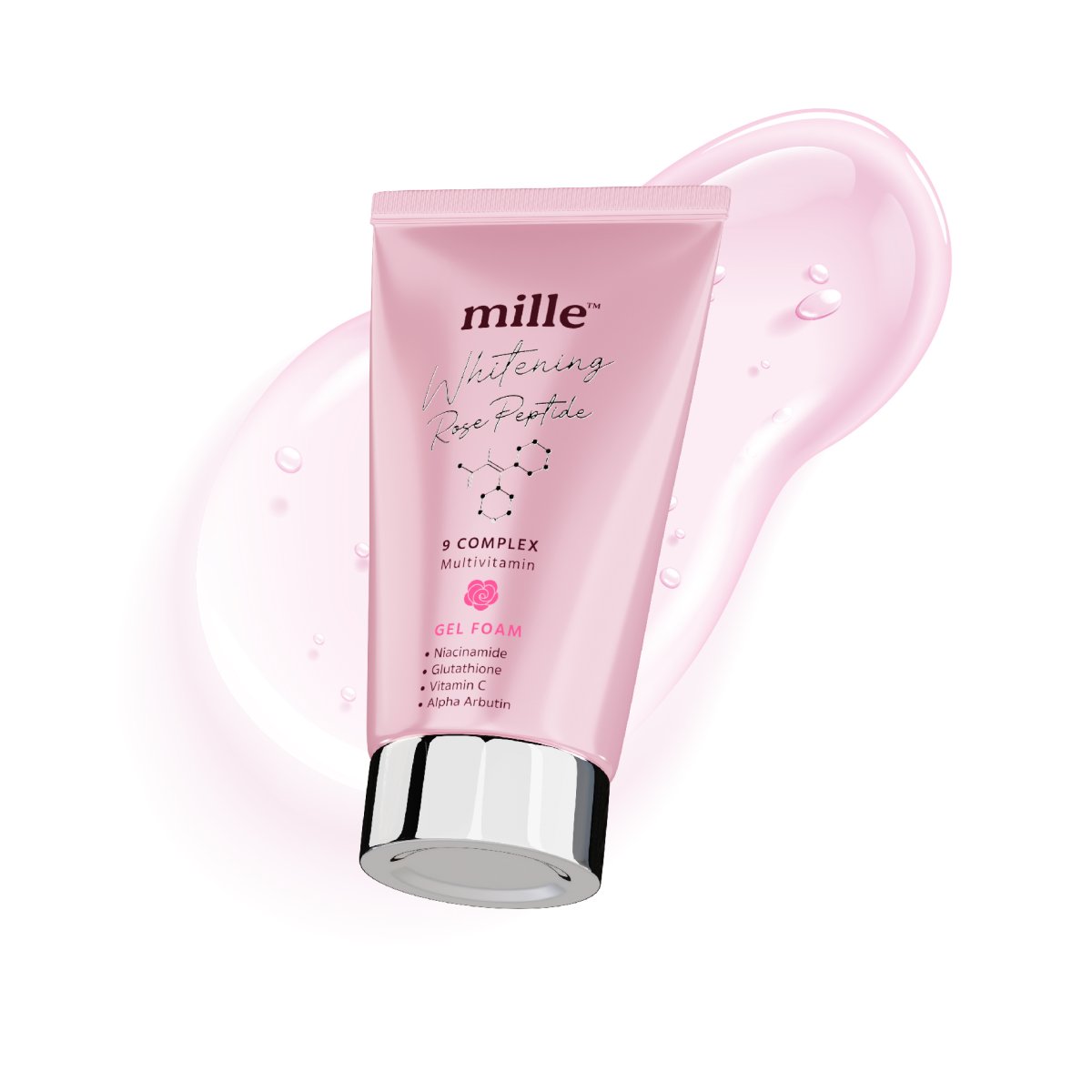 MILLE เจลโฟมผิวเต่งตึงกระจ่างใส WHITENING ROSE PEPTIDE 9 COMPLEX GEL ...