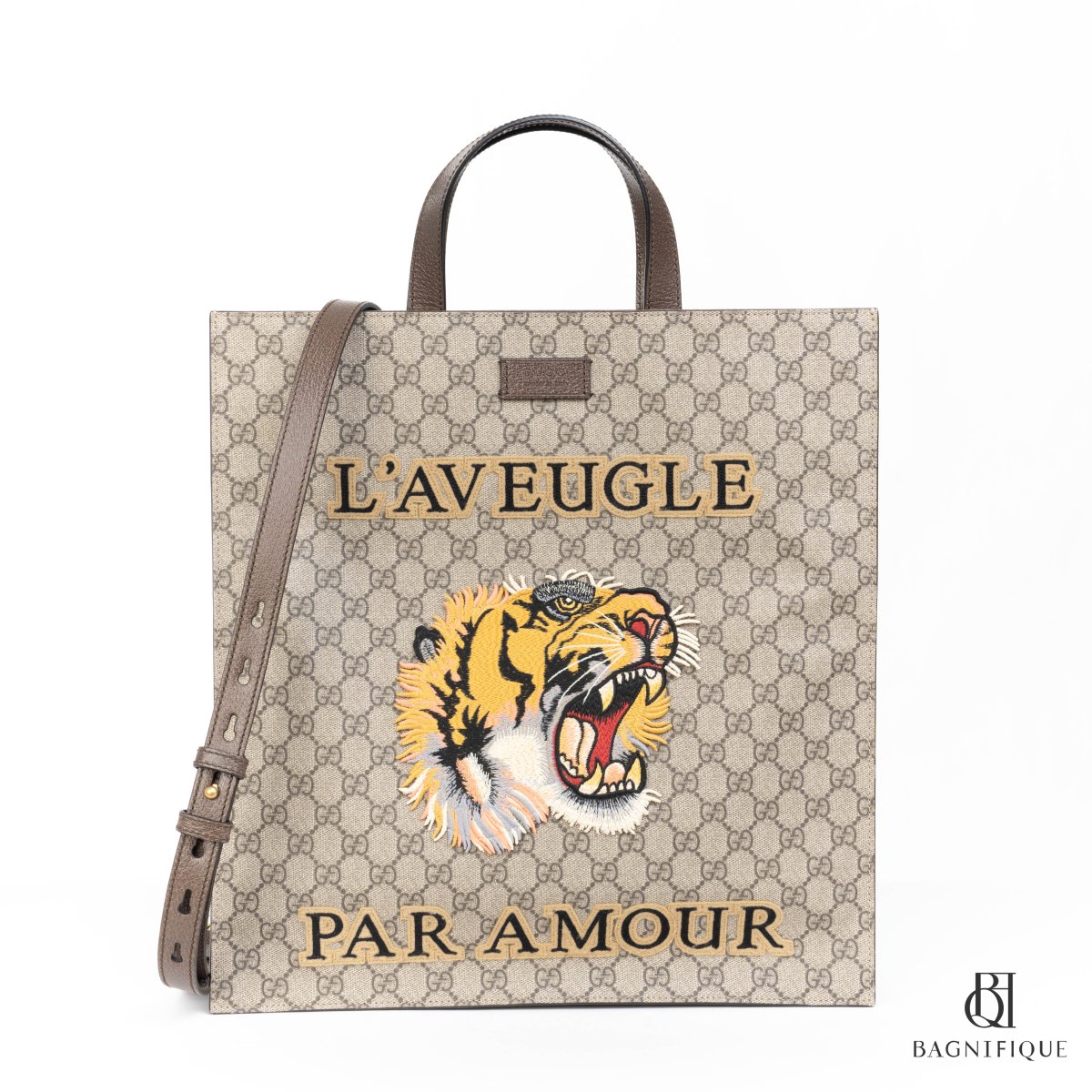 GUCCI TOTE 35.5 BROWN TIGER GG MONOGRAM GHW - bagnifique