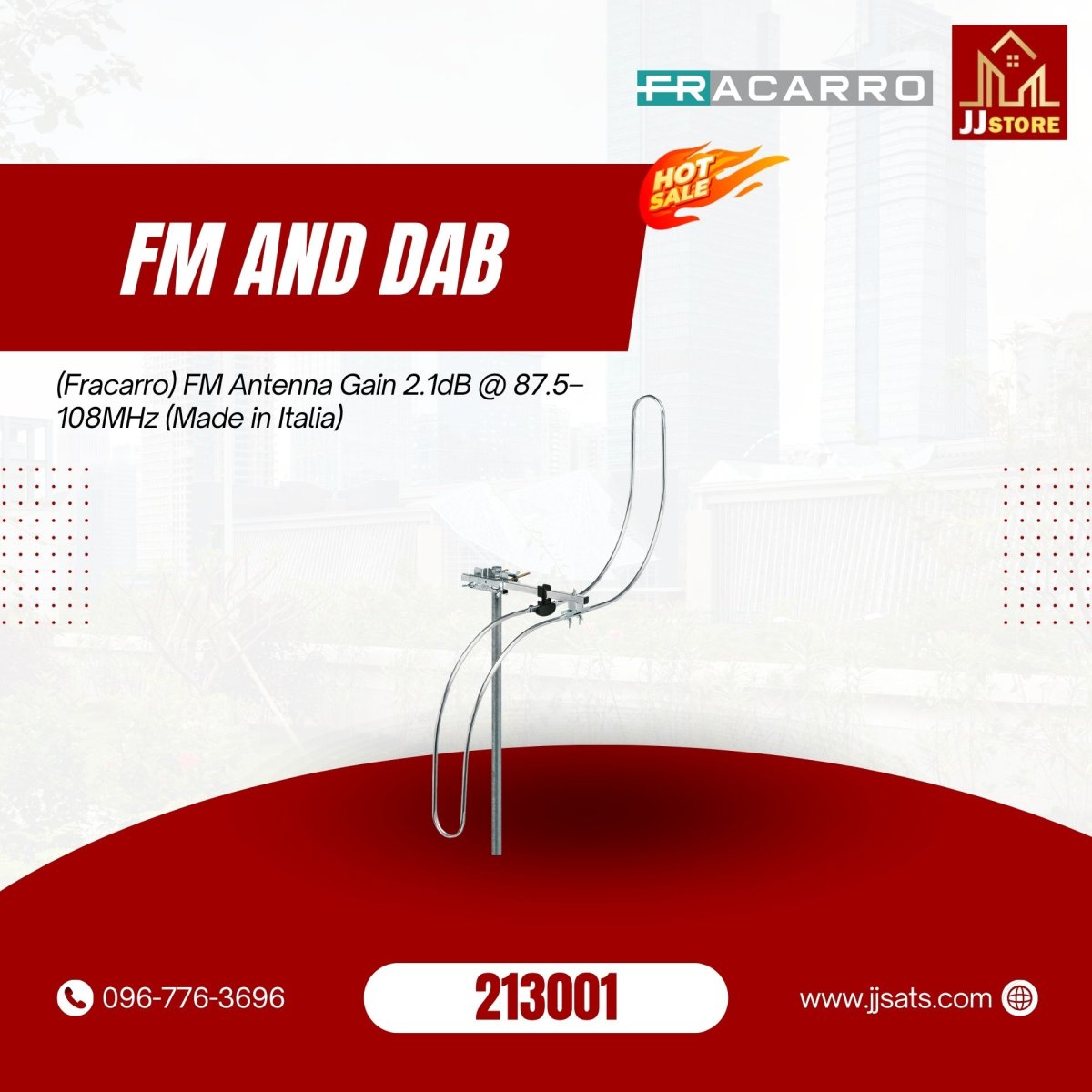 213001 ANT1200A (Fracarro) FM Antenna Gain 2.1dB @ 87.5–108MHz (Made in ...