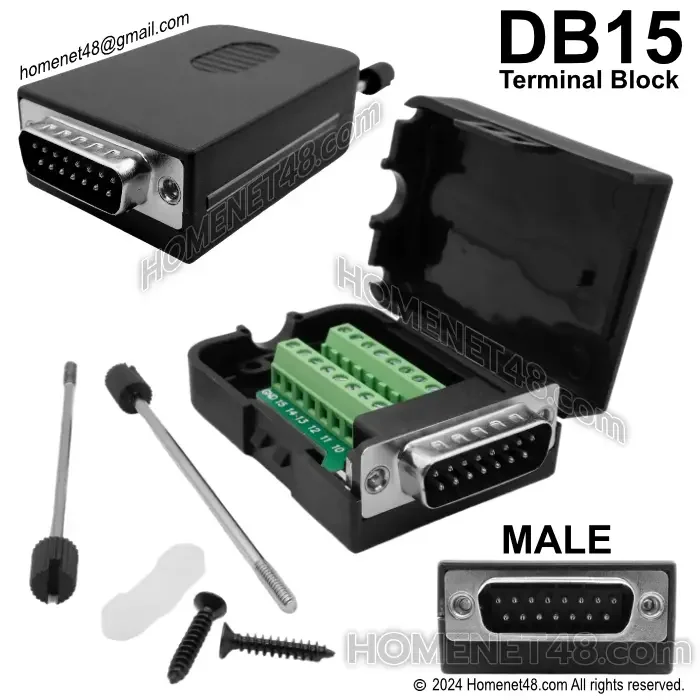 ชุดเข้าหัว D-SUB DB15 ตัวผู้ 2 แถว แบบขันน๊อต - homenet48