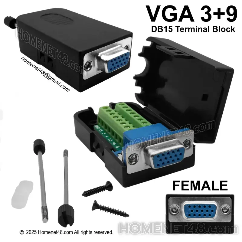 ชุดเข้าหัว DB15 (VGA 3+9) แบบขันน๊อต (Terminal) - homenet48