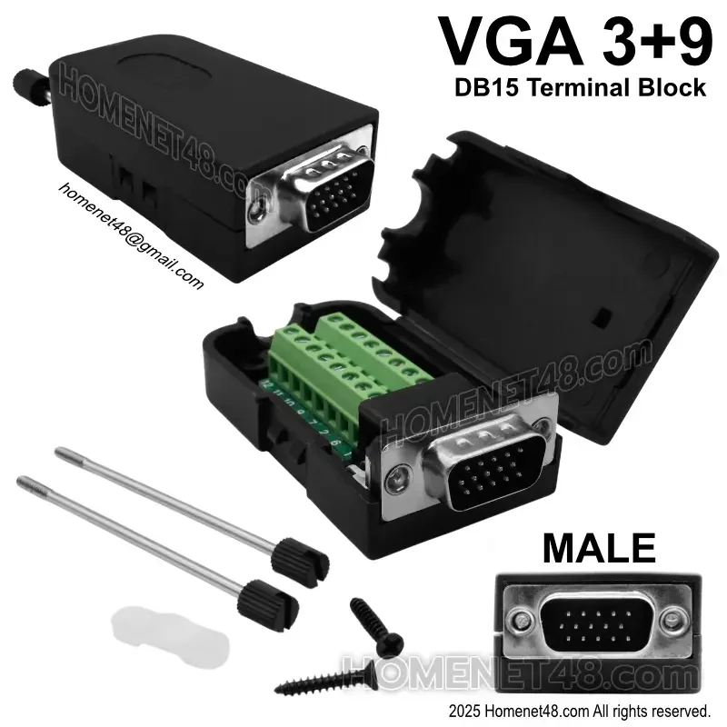 ชุดเข้าหัว DB15 (VGA 3+9) แบบขันน๊อต (Terminal) - homenet48