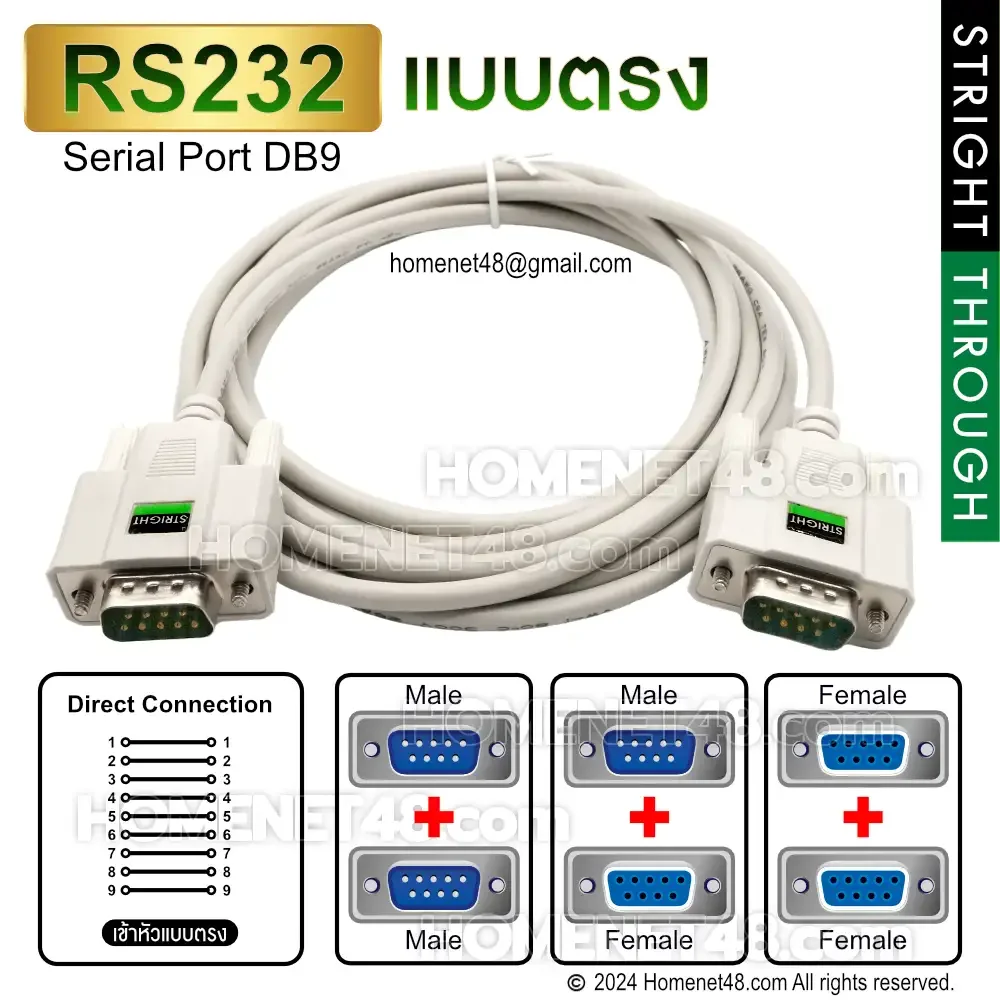 สาย RS232 Serial Port DB9 เข้าหัวพินแบบตรง