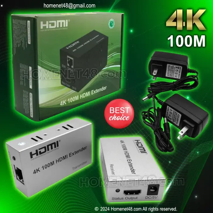 HDMI Extender 4K ต่อ HDMI ด้วยสายแลน CAT6 (100M) - homenet48