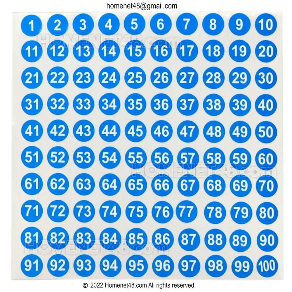 สติ๊กเกอร์ตัวเลข 1-100 วงกลม (1x1cm.) ฉีกไม่ขาด