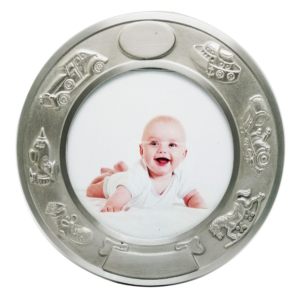 Pewter Birth Record and Photo Frame Round - pewtersmiths