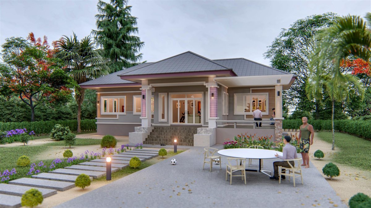 แบบบ้านเกษตรยางม่วงบ้านทรงปั้นหยาชั้นเดียว BluePrint-0095 - thaidrawing