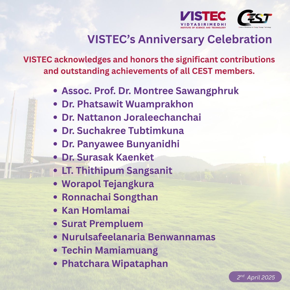 ขอแสดงความยินดีและร่วมก้าวเข้าสู่ปีที่ 11 สถาบันวิทยสิริเมธี - cestvistec