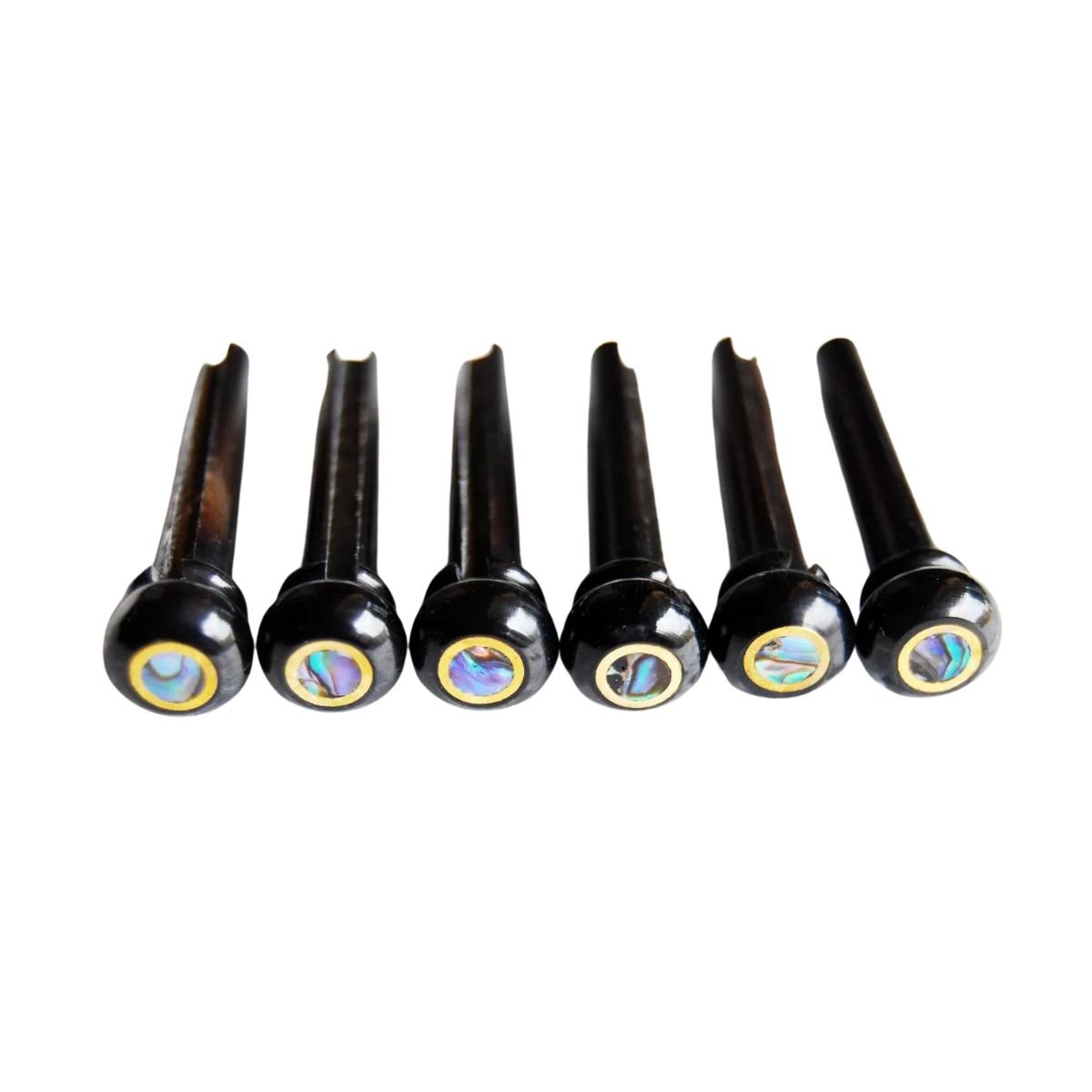 Horn Bridge Pins with Brass Circle and Green Abalone dot, 5.2 mm