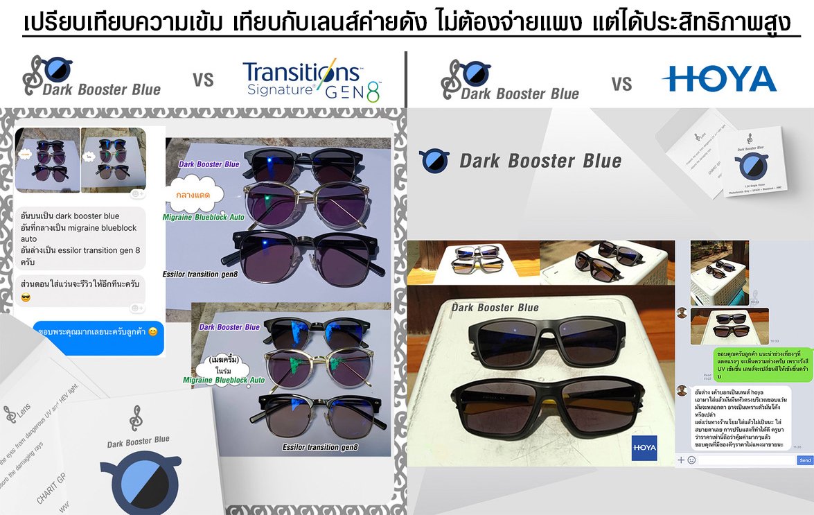 เปรียบเทียบความเข้ม ระหว่างเลนส์ Dark Booster Blue VS Essilor ...