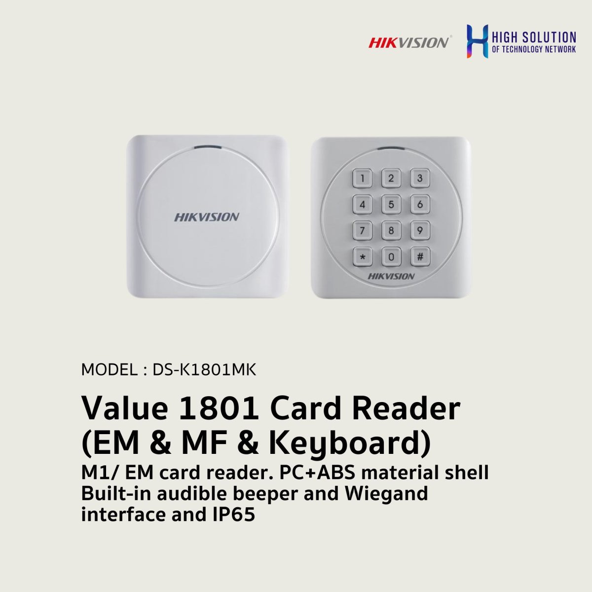 DS-K1801MK HIKVISION Value 1801 Card Reader (EM & MF & Keyboard)
