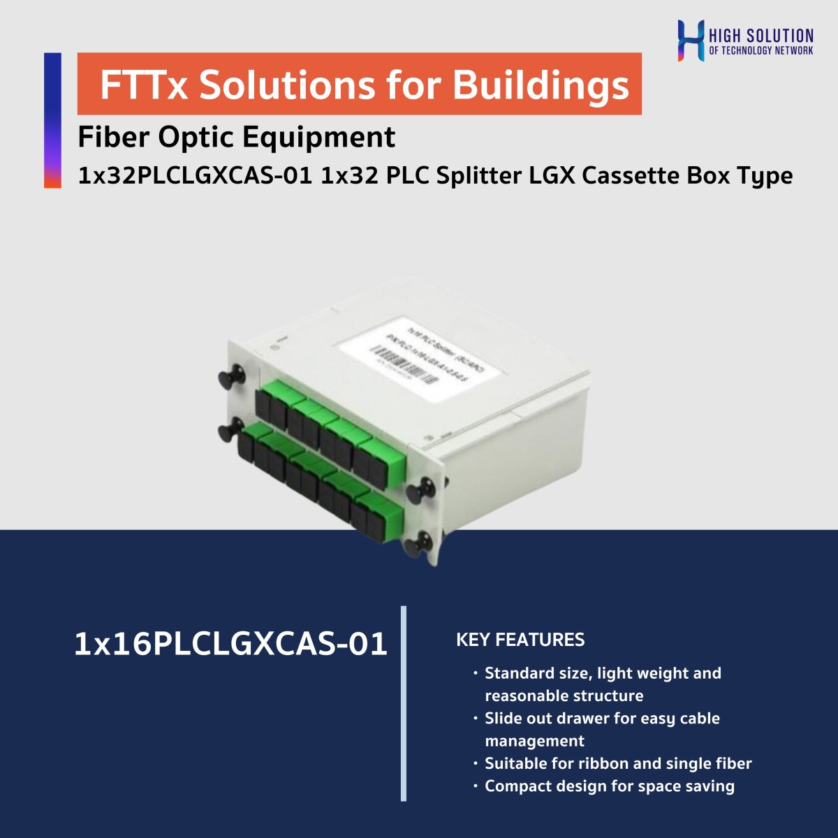 1x16PLCLGXCAS-01 1x16 PLC Splitter LGX Cassette Box Type - hstn