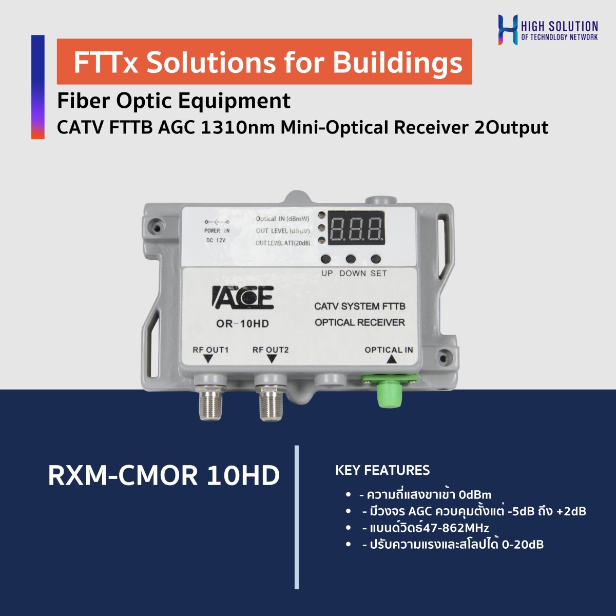 CATV FTTB AGC 1310nm Mini-Optical Receiver 2Output - hstn