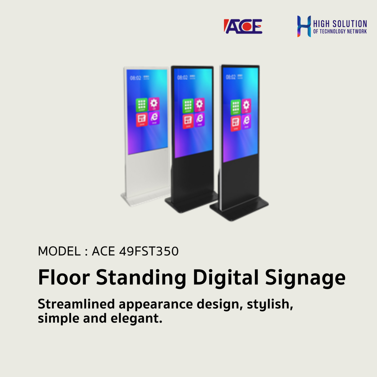 ACE 49FST350 Floor Standing Digital Signage Brightness 350m Screen size ...