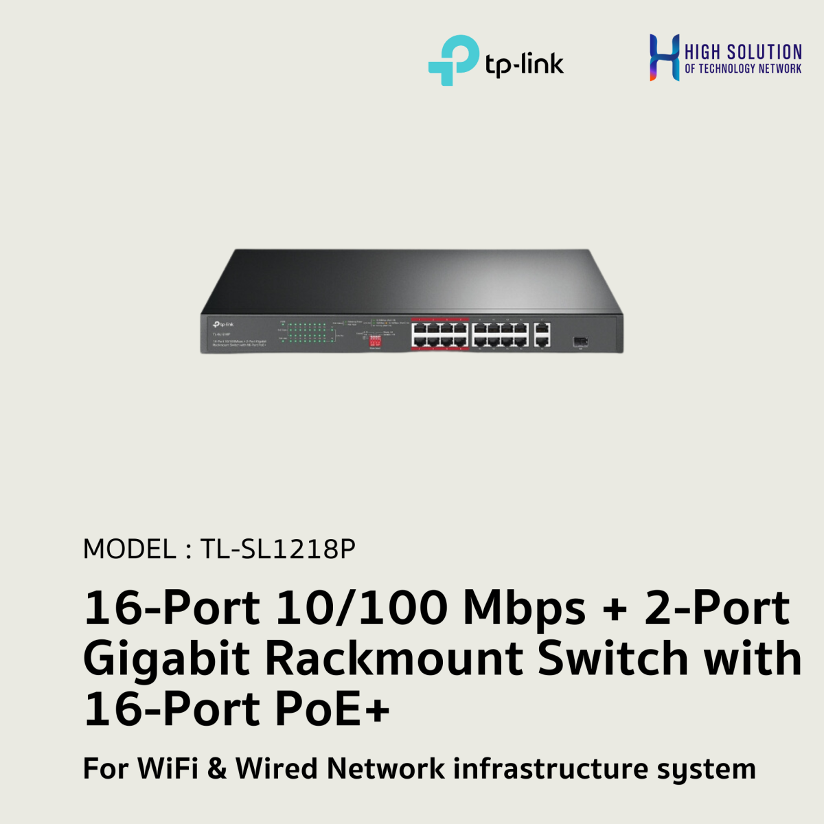 TL-SL1218P (TP-Link) 16-Port 10/100 Mbps + 2-Port Gigabit Rackmount ...