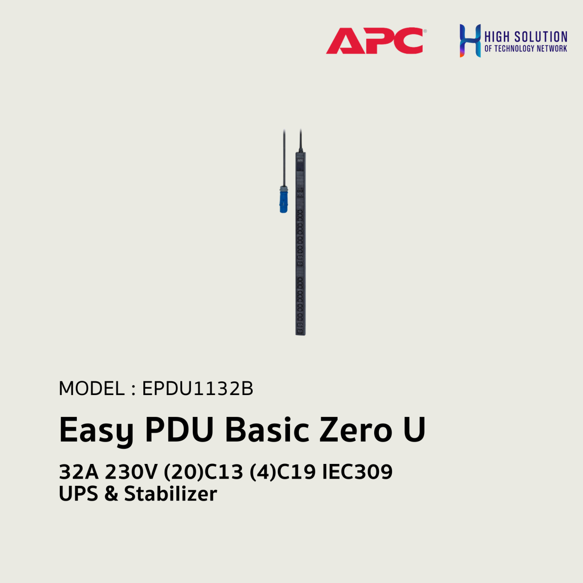 EPDU1132B, APC, Easy PDU Basic Zero U 32A 230V (20)C13 (4)C19 IEC309 ...
