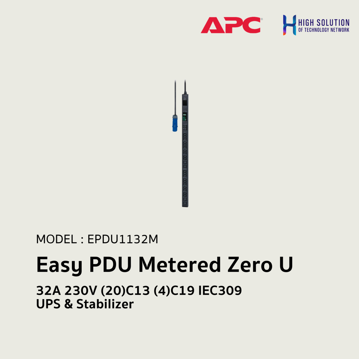 EPDU1132M, APC, Easy PDU Metered Zero U 32A 230V (20)C13 (4)C19 IEC309 ...