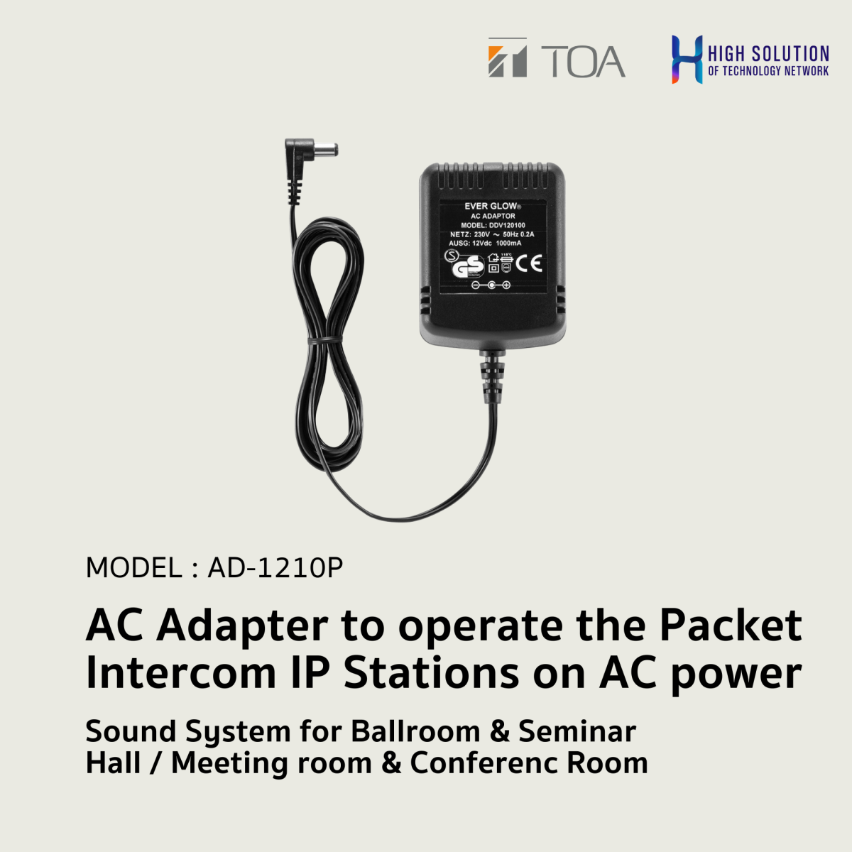 AD-1210P (TOA) AC Adapter to operate the Packet Intercom IP Stations on ...