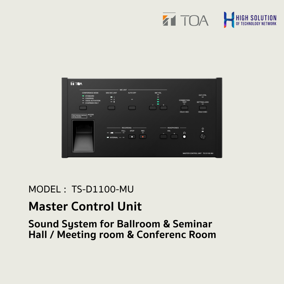 TS-D1100-MU (TOA) Master Control Unit / Sound System for Ballroom & Seminar Hall / Meeting room ...