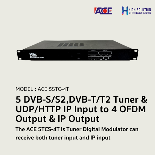 5TCS-4T (ACE) 5 DVB-S/S2(BISS), DVB-T/T2 Tuner & UDP/HTTP IP Input to 4 OFDM Output & IP Output