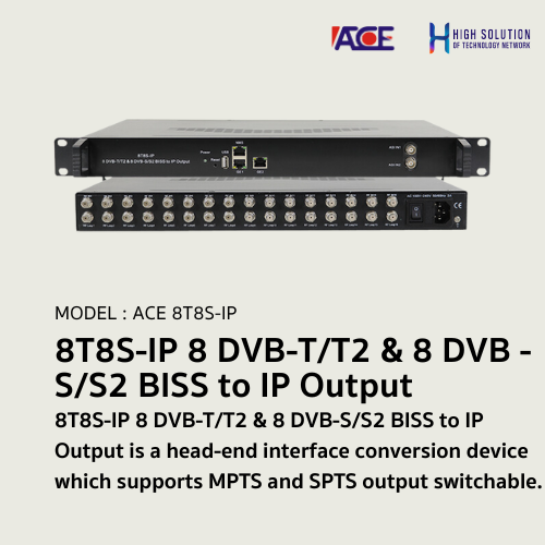 8T8S-IP (ACE) 8 DVB-T/T2 & 8 DVB-S/S2 BISS to IP Output - hstn