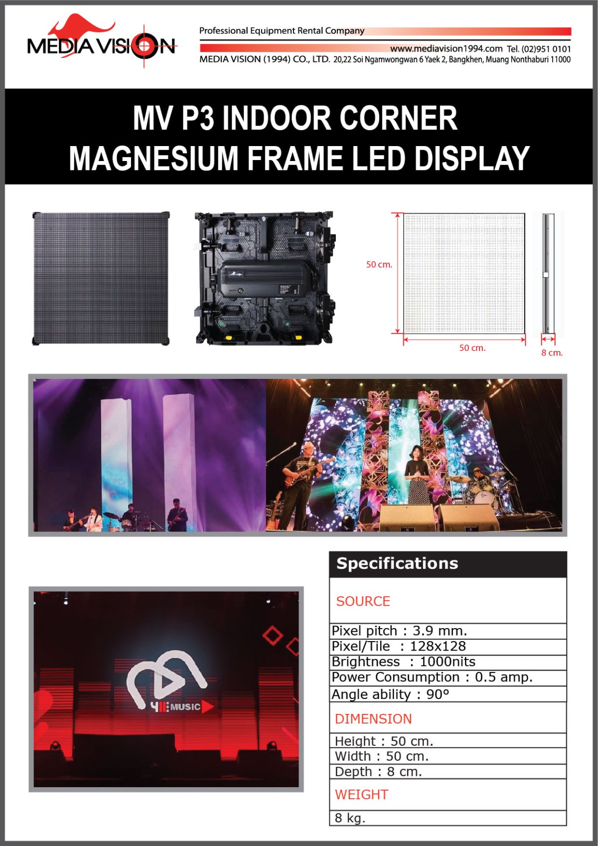 MV P3 INDOOR CORNER MAGNESIUM FRAME LED DISPLAY 50X50