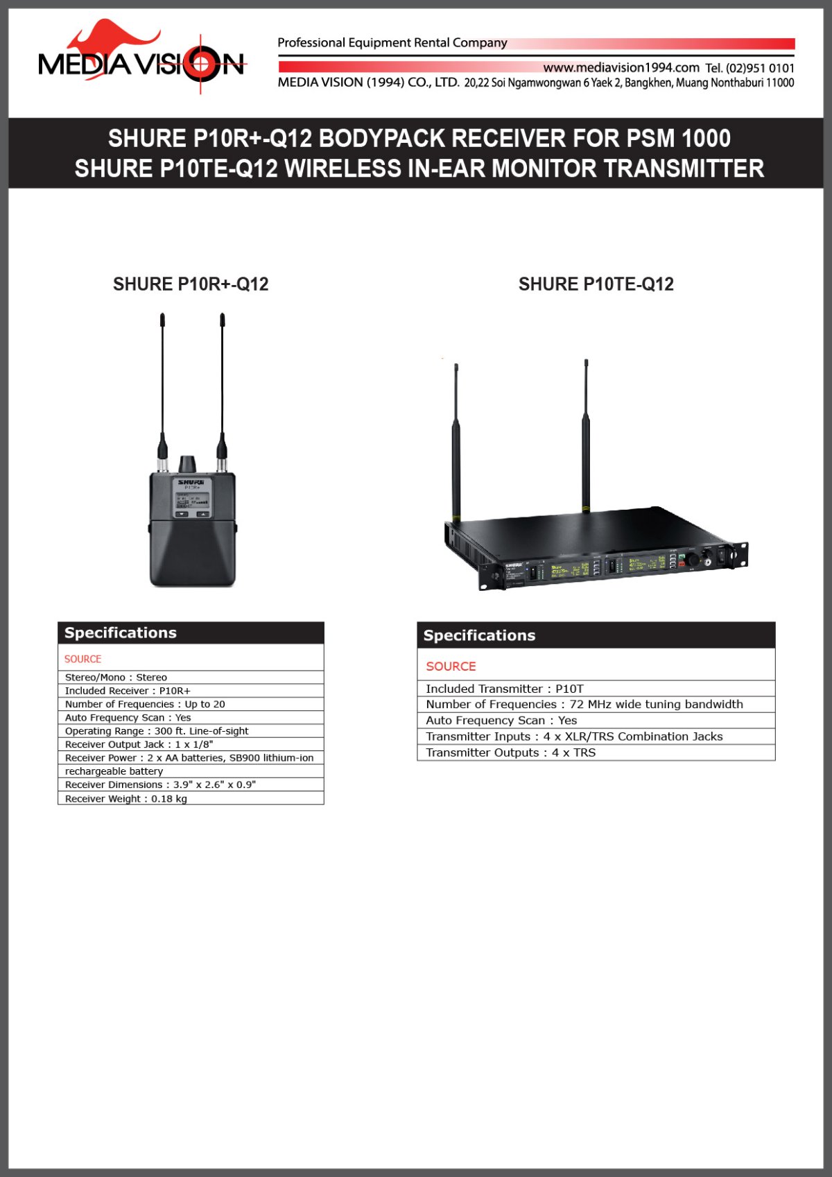 SHURE P10R+-Q12 BODYPACK RECEIVER FOR PSM 1000 , SHURE P10TE-Q12 ...