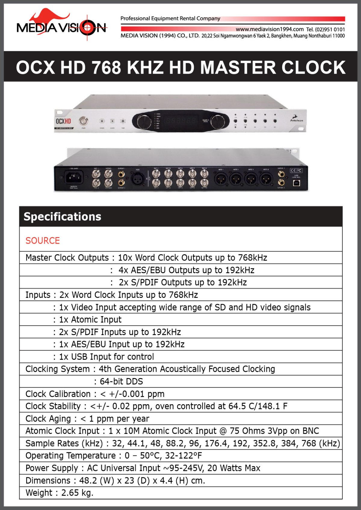 OCX HD 768 KHZ HD MASTER CLOCK - mediavision1994