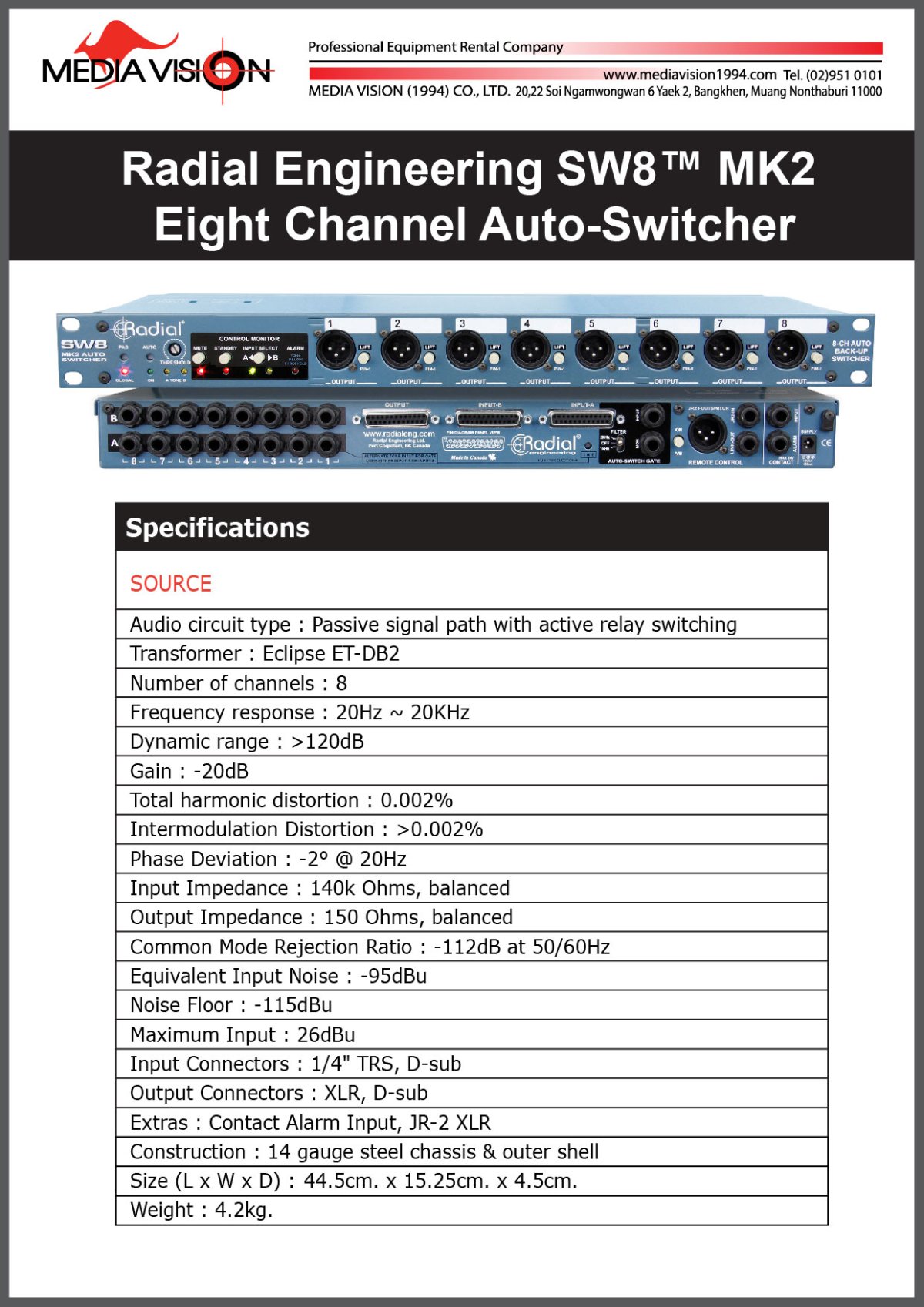 RADIAL ENGINEERING SW8 MK2 EIGHT CHANNEL AUTO-SWITHCHER - mediavision1994
