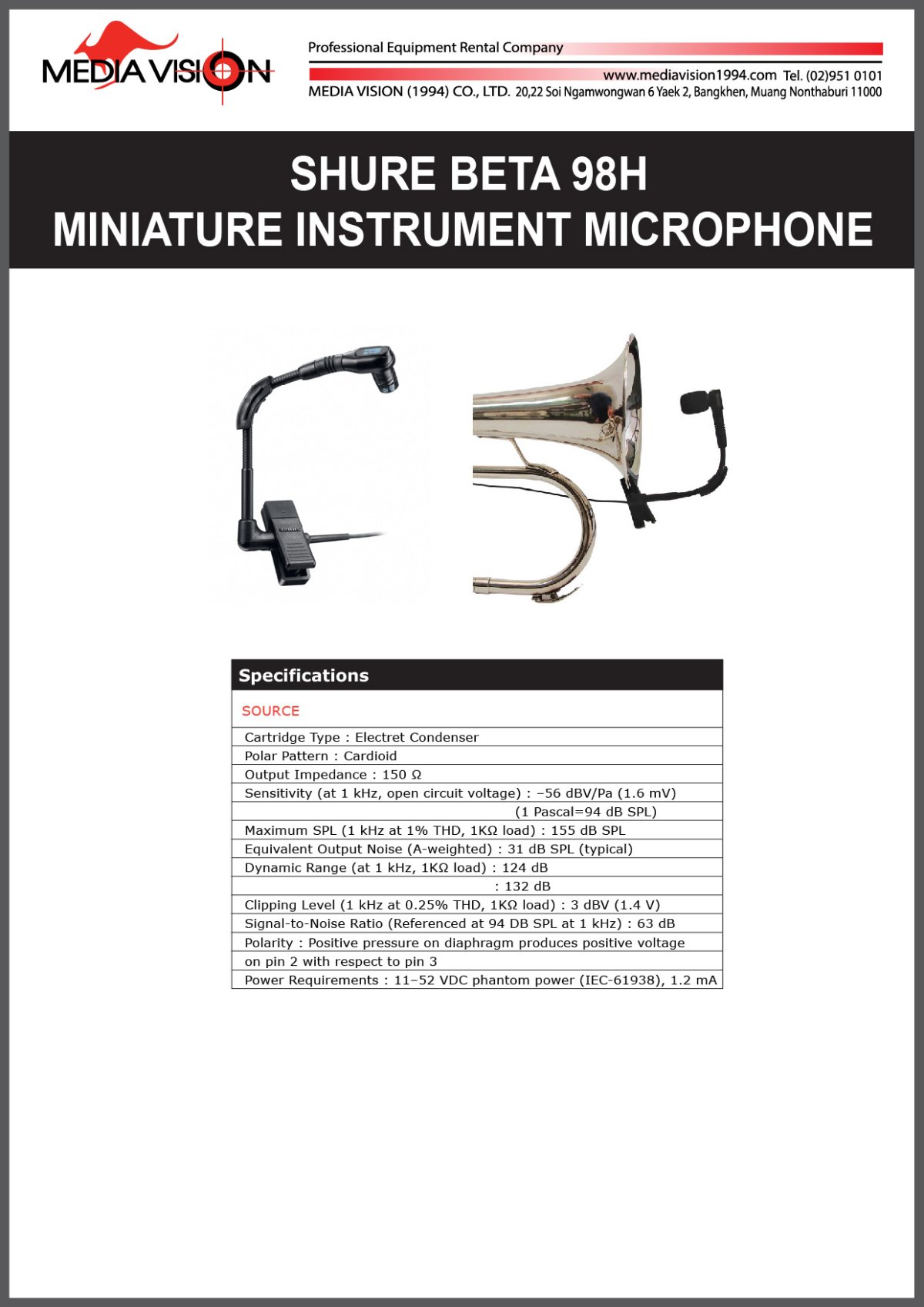SHURE BETA 98H MINIATURE INSTRUMENT MICROPHONE - mediavision1994