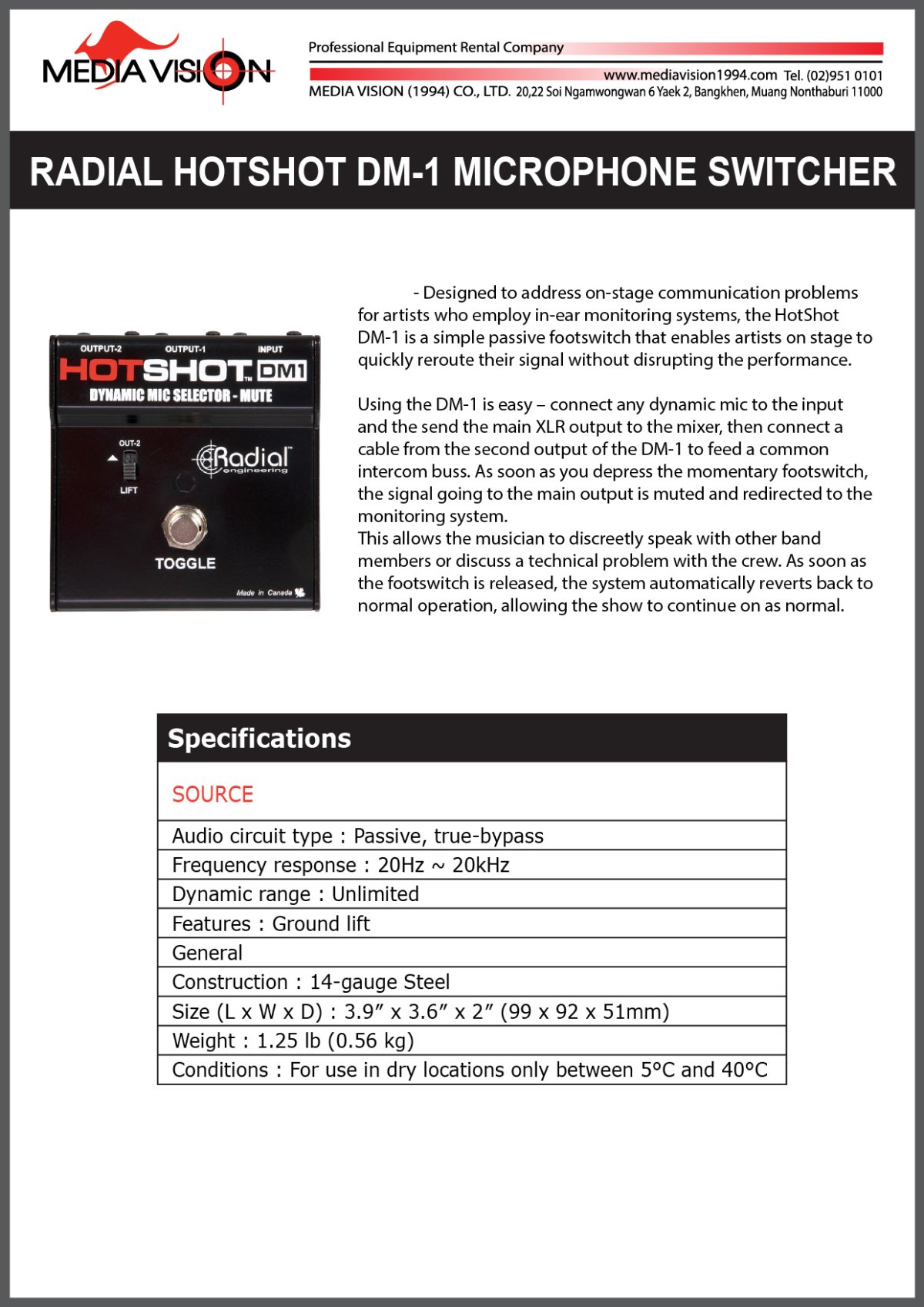 RADIAL HOTSHOT DM-1 MICROPHONE SWITCHER - mediavision1994