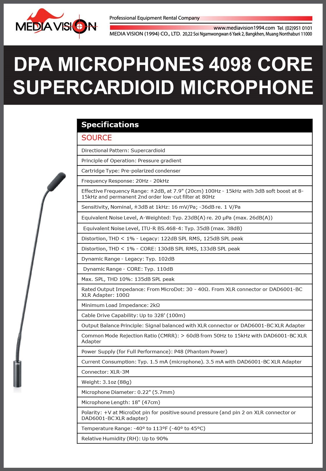 DPA MICROPHONES 4098 CORE SUPERCARDIOID MICROPHONE - mediavision1994