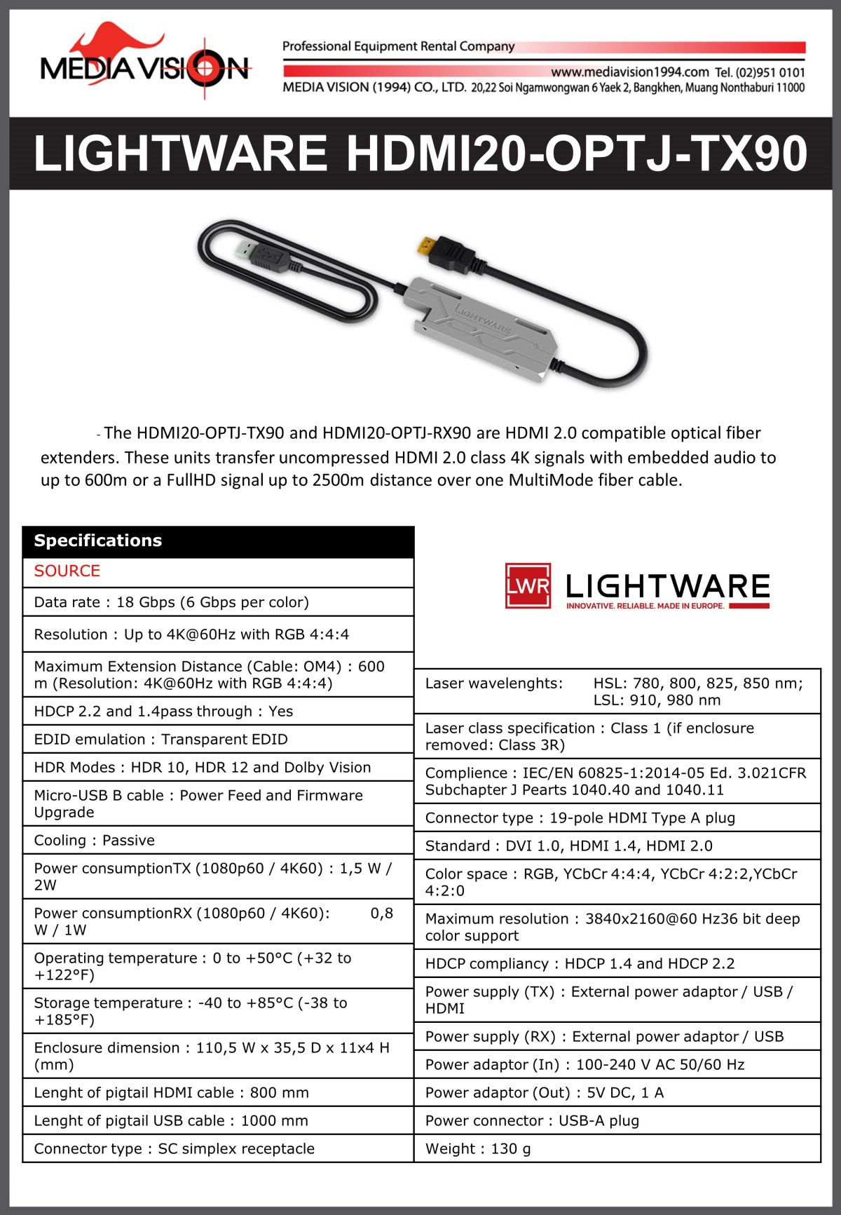 LIGHTWARE HDMI20-OPTJ-TX90 - mediavision1994