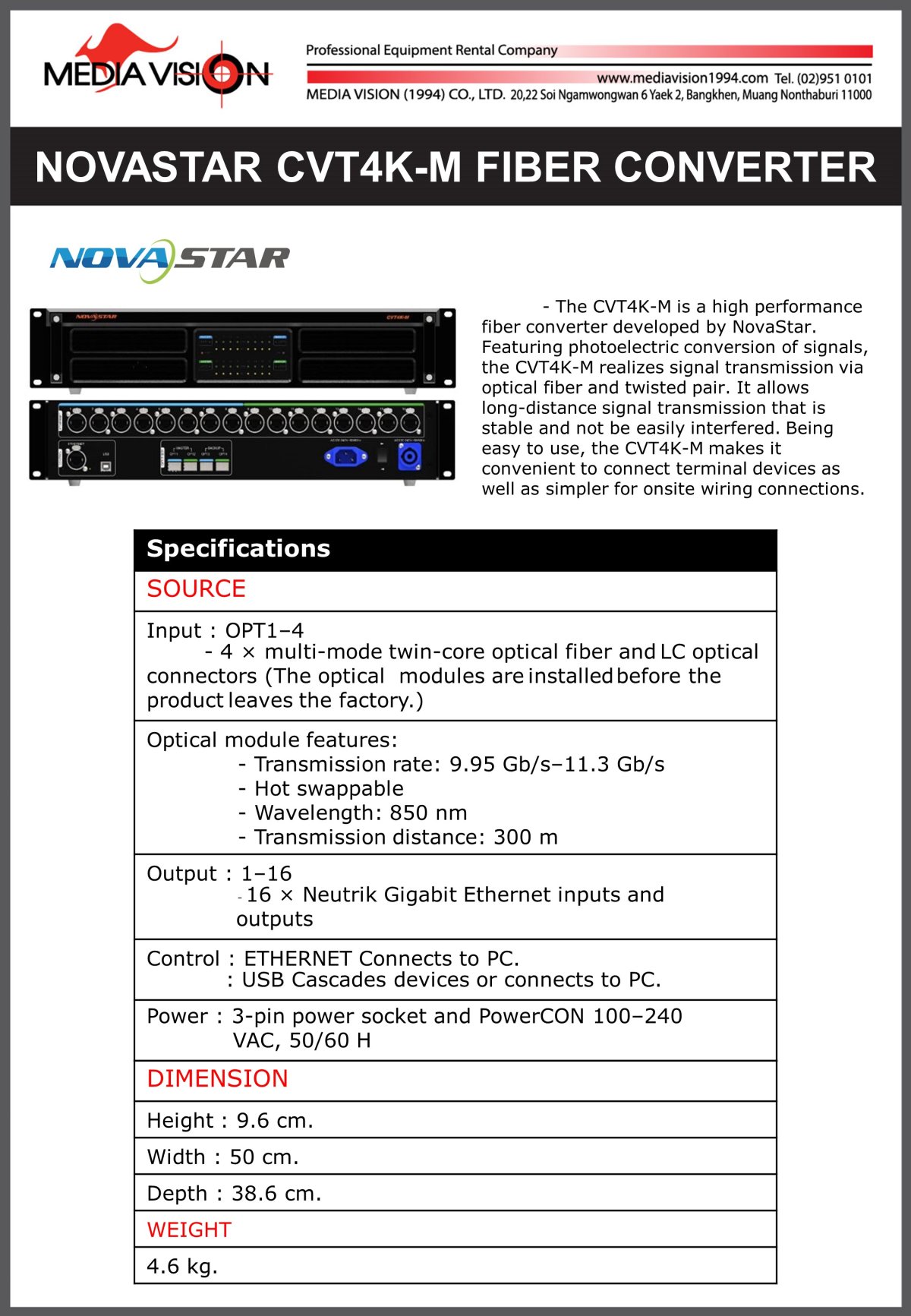 NOVASTAR CVT4K-M FIBER CONVERTER