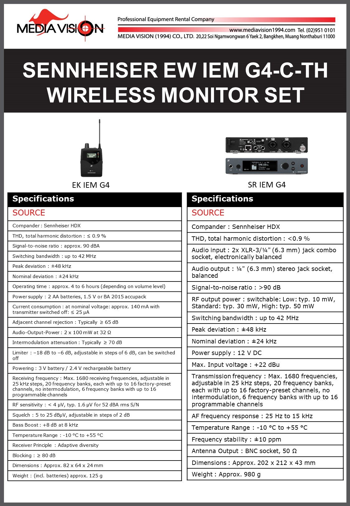 SENNHEISER EW IEM G4-C-TH WIRELESS MONITOR SET - mediavision1994
