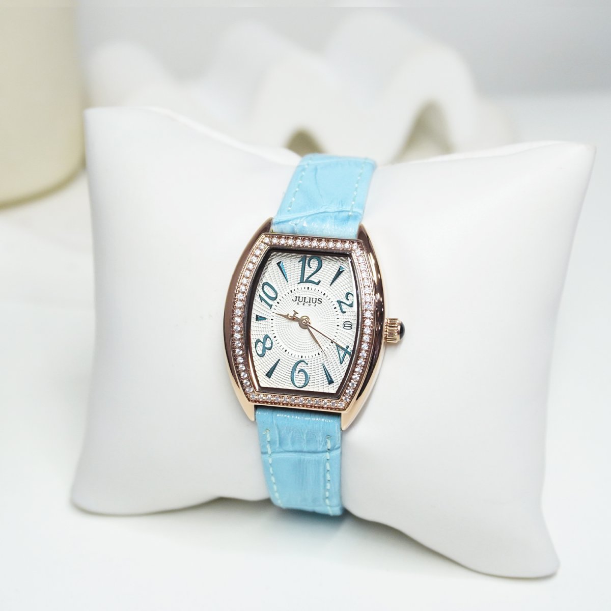 Julius นาฬิกาข้อมือผู้หญิง สายหนัง JA-1515D - สีเงิน/สายฟ้า