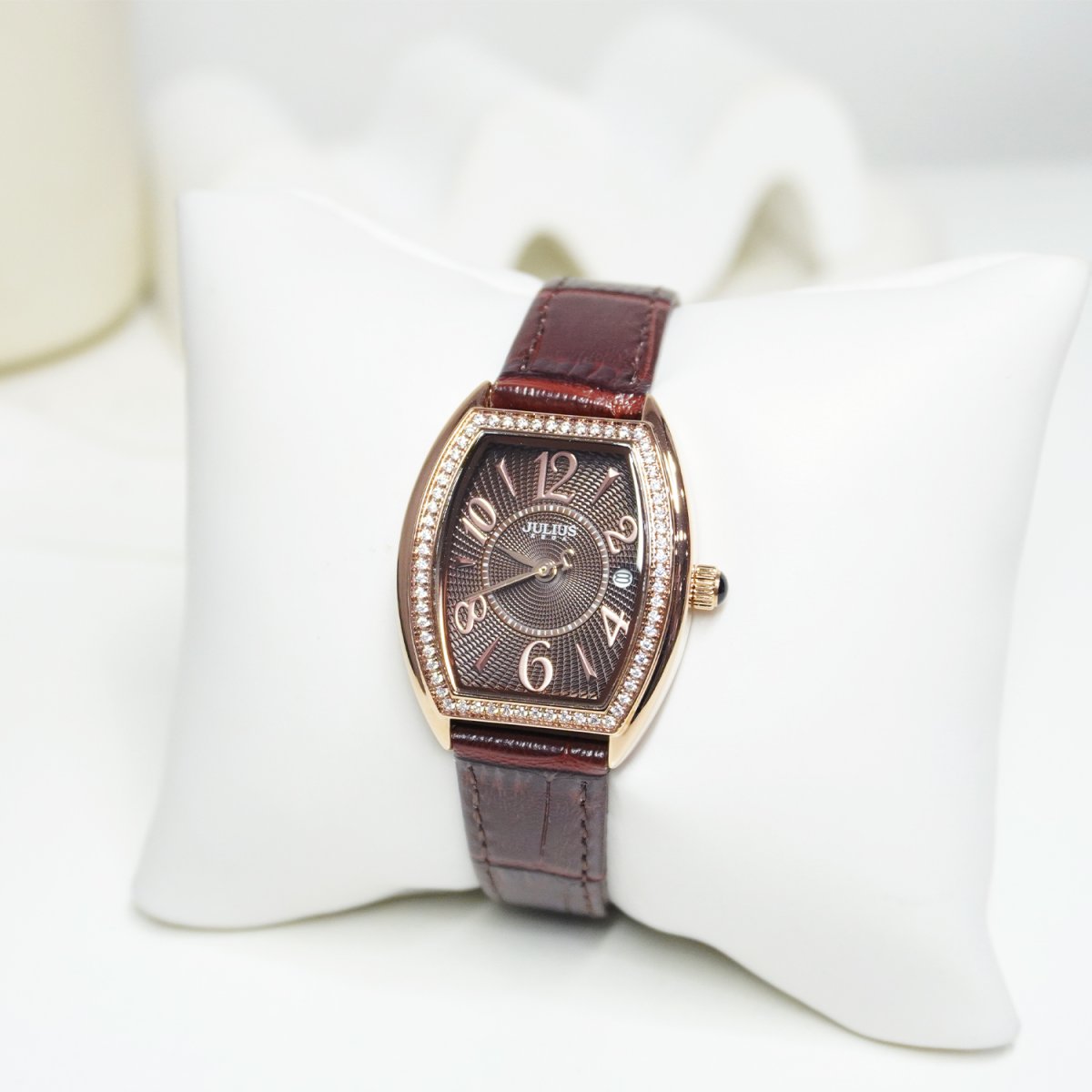 Julius นาฬิกาข้อมือผู้หญิง สายหนัง JA-1515G - สีพิ้งโกลด์ - timekeepershop