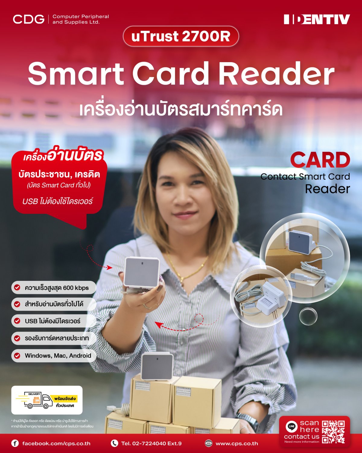 เครื่องอ่านบัตร Identiv uTrust 2700R USB Smart Card Reader